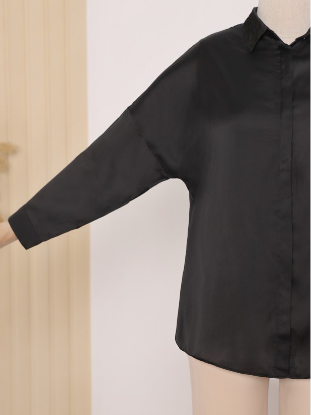 Full Length Hidden Button Satin Shirt