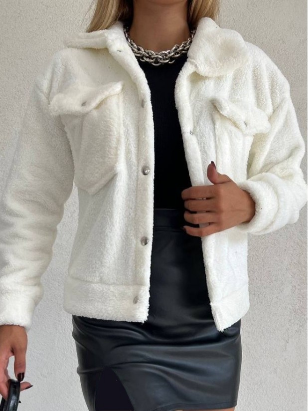 Double Pocket Plush Jacket With Snaps