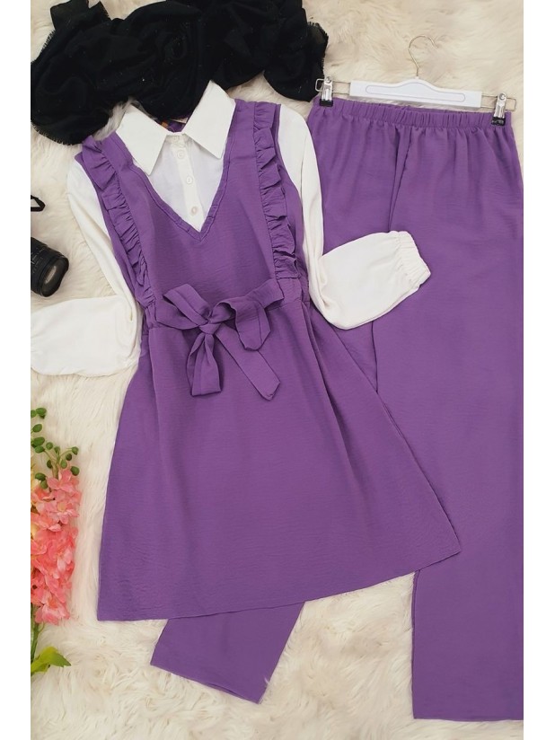 woman lilac shirt garnish suits model