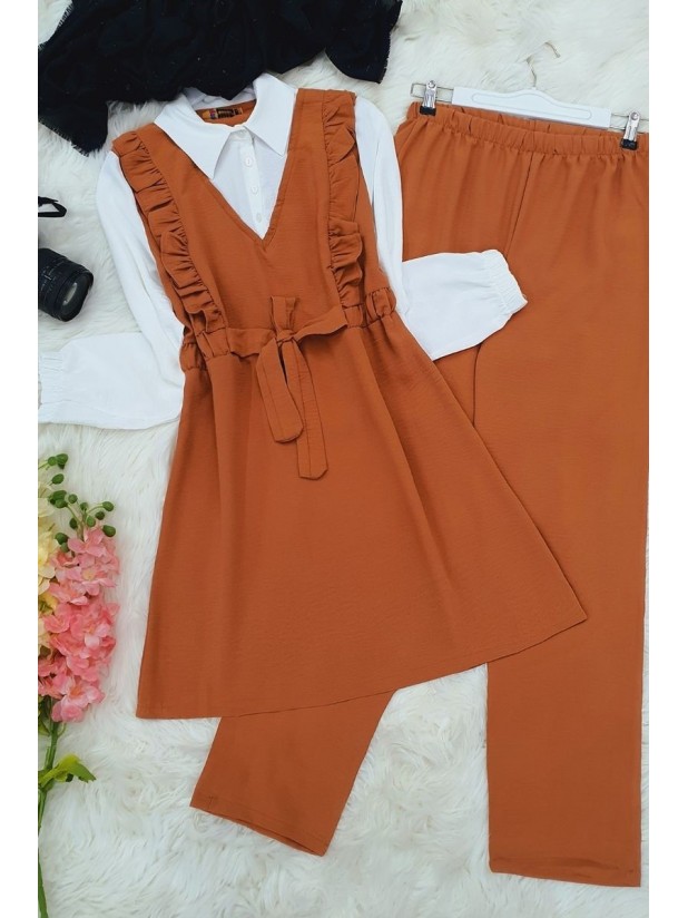 woman cinnamon shirt garnish suits model